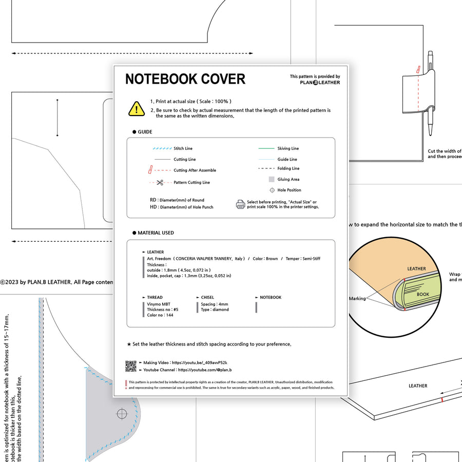 A5 Notebook Cover PDF Pattern – Simple and Elegant Leathercraft Template