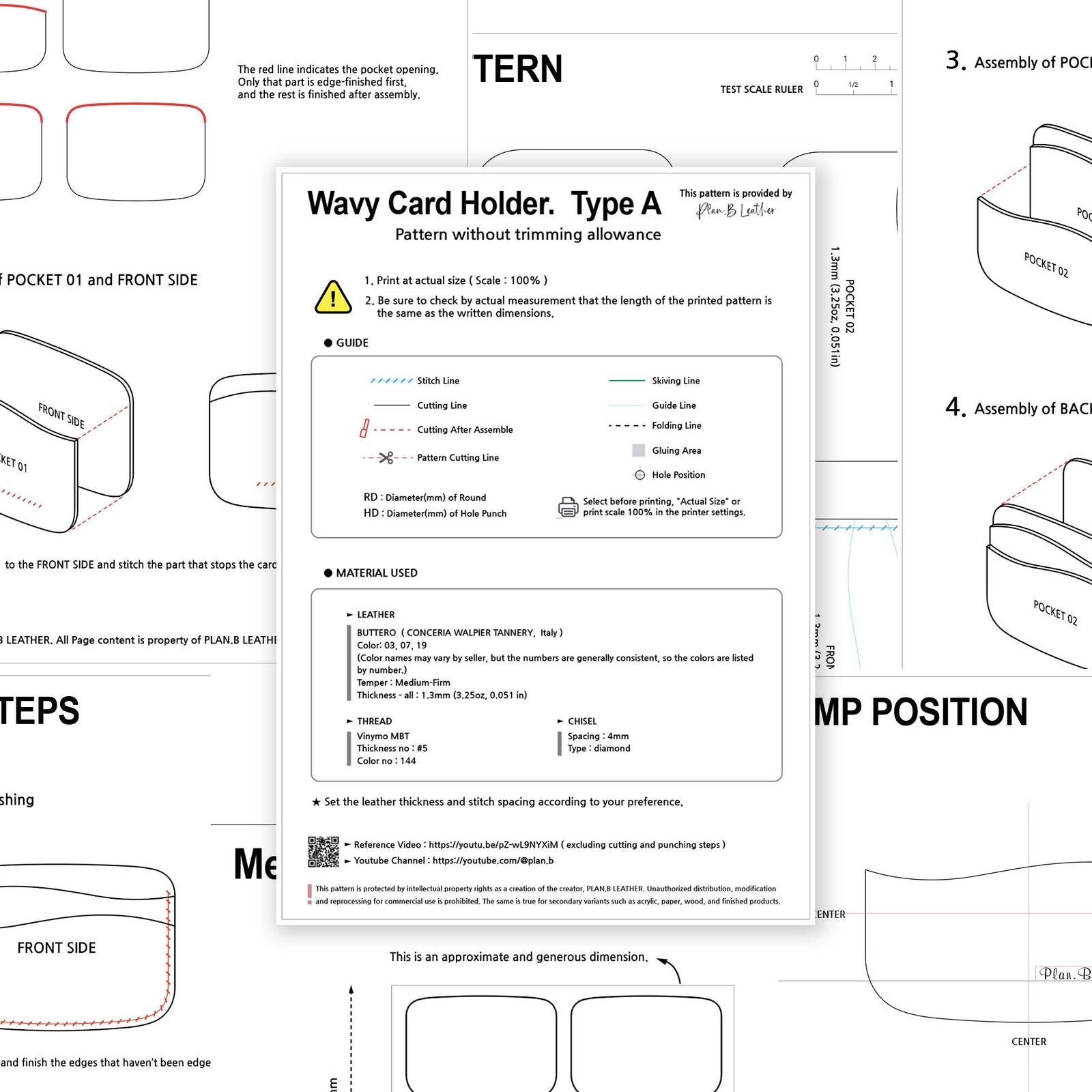 Wavy Card Wallet PDF Pattern – 3-Pocket Minimalist Leather Design